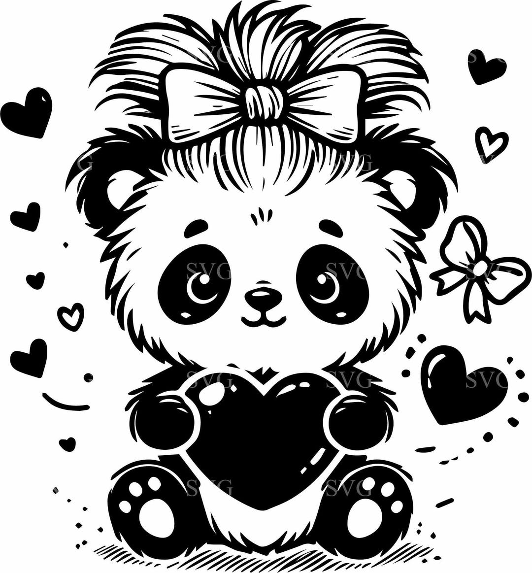 Panda SVG File 4 Cute Panda With Bow Holding Heart Clipart Valentines ...