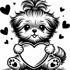 7 Puppy SVG Heart Silhouette Cut File Dog Holding Love Heart Design - Etsy