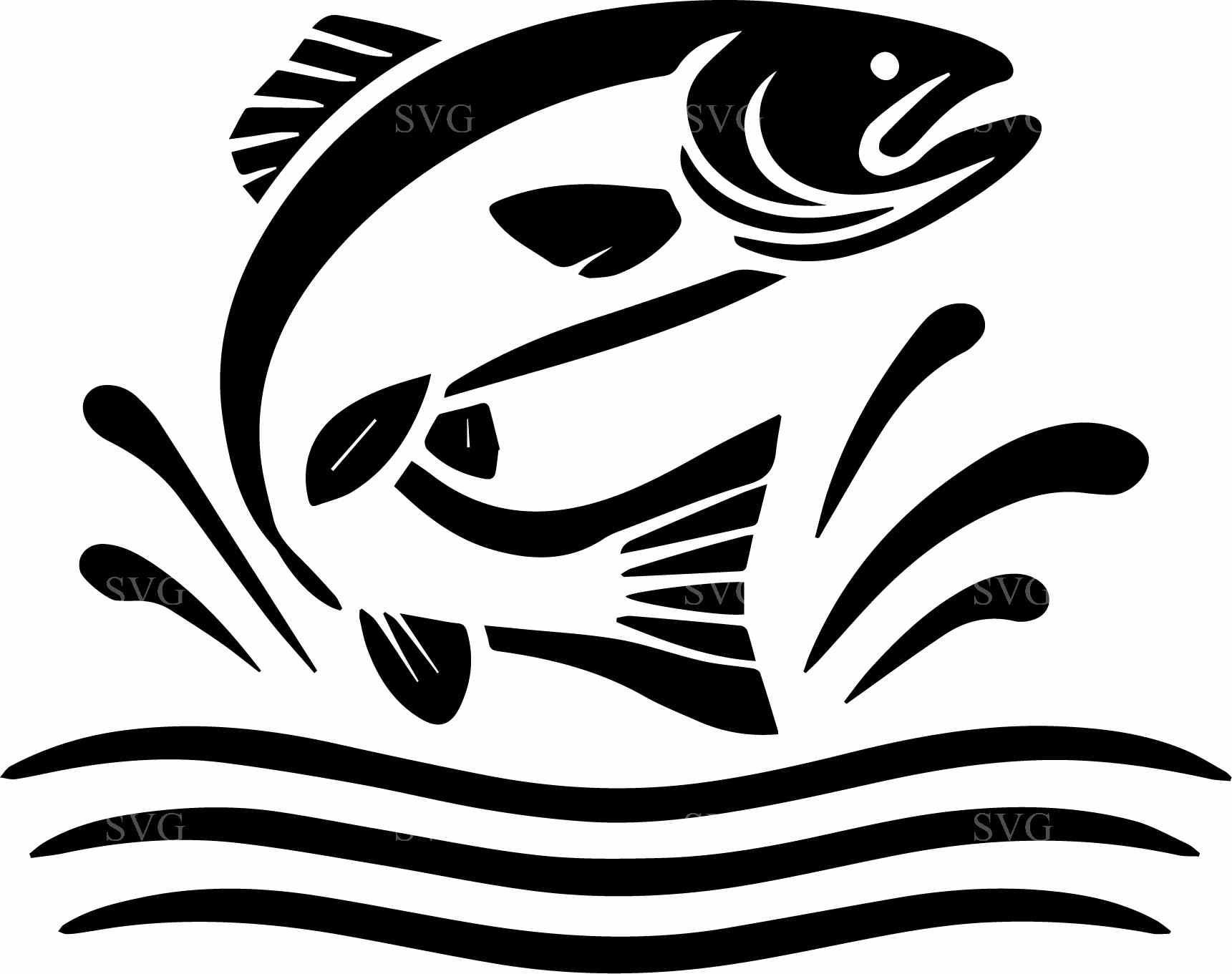 7 Jumping Fish SVG Cut File - Fishing Scene Splashing Water - Outdoor ...