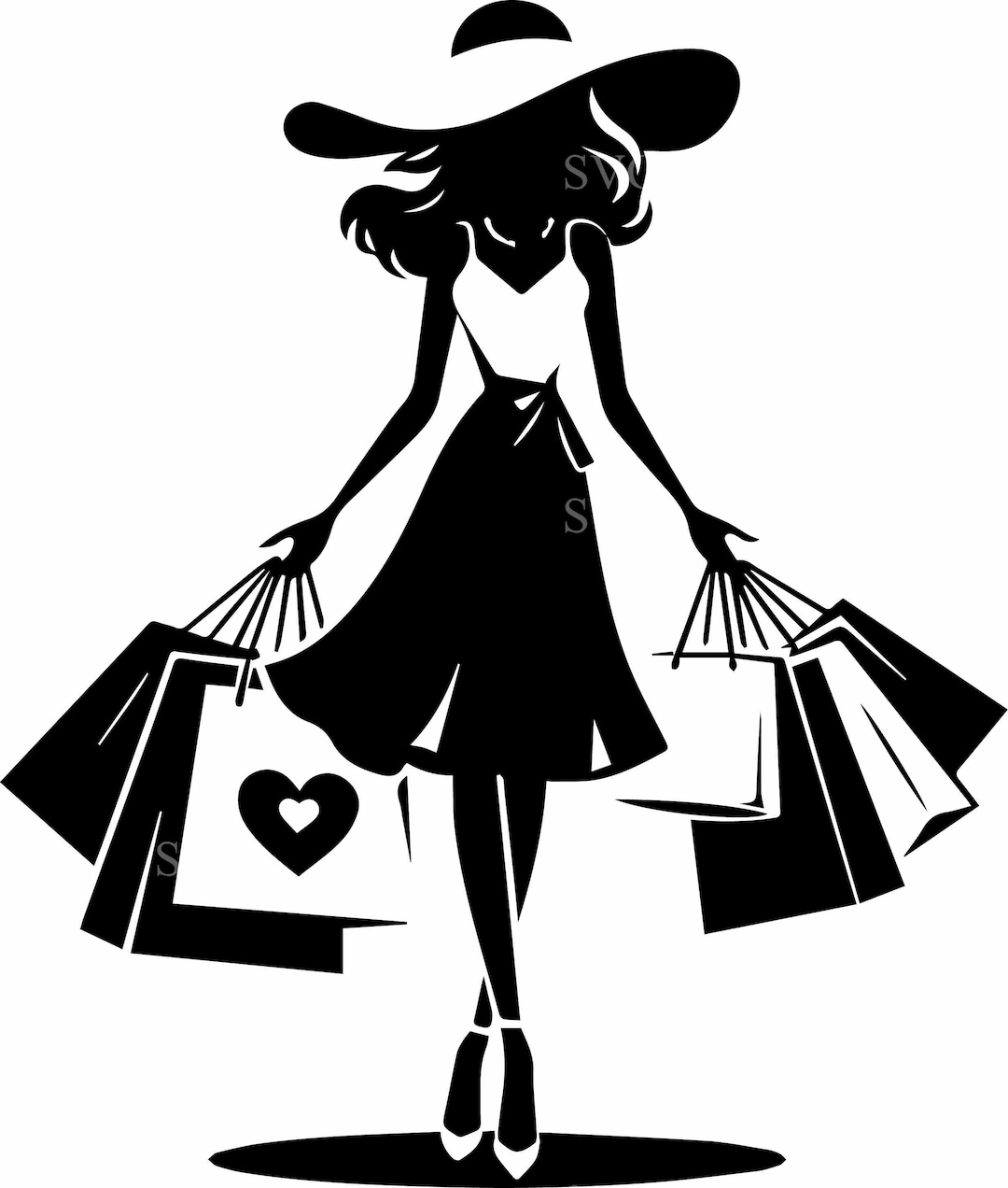 7 Fashion Shopping Lady SVG – 7 Elegant Woman With Bags Cut File ...