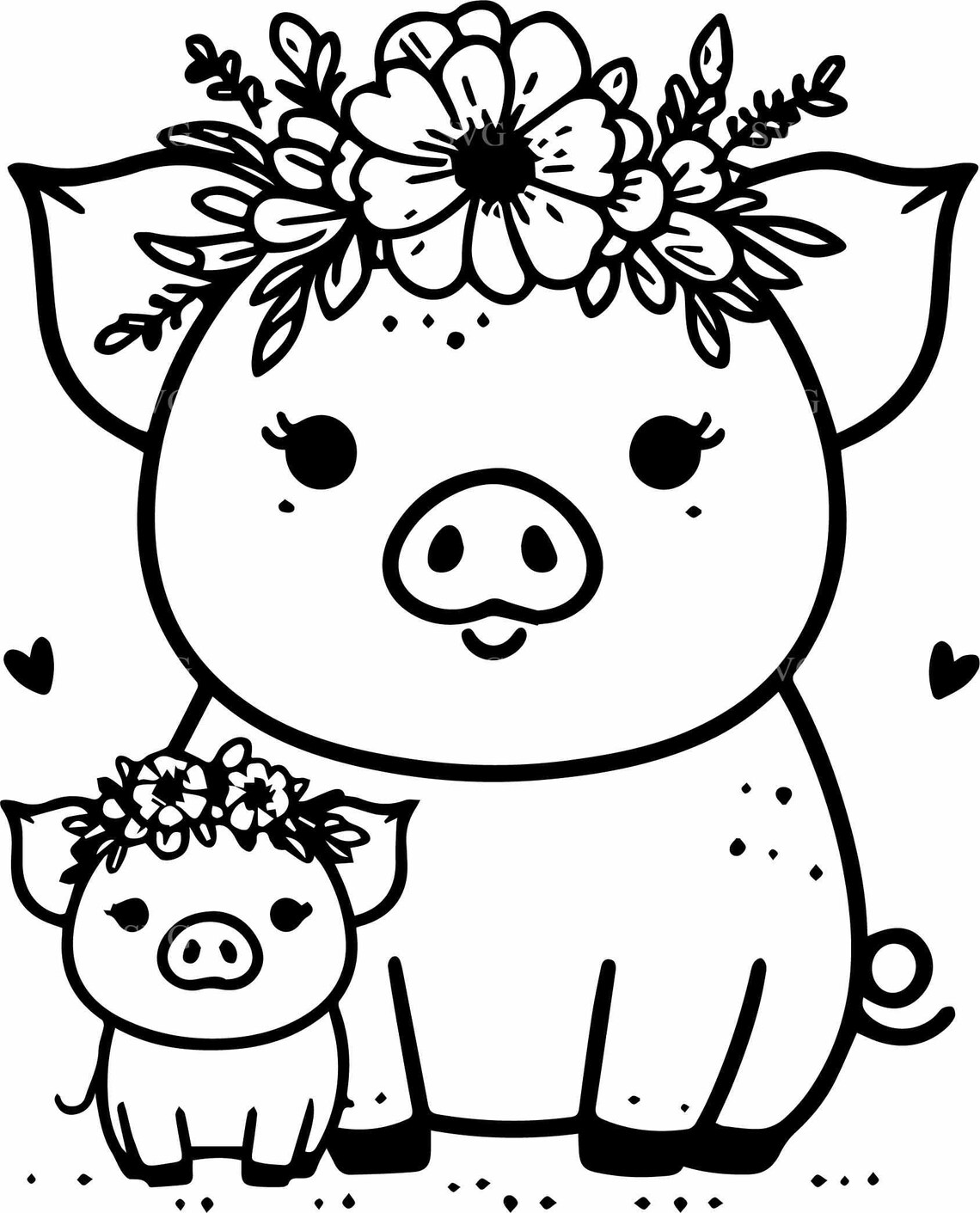 4 Pig SVG Piglet Cut File Flower Crowns | Farm Animal Clipart | Mother ...