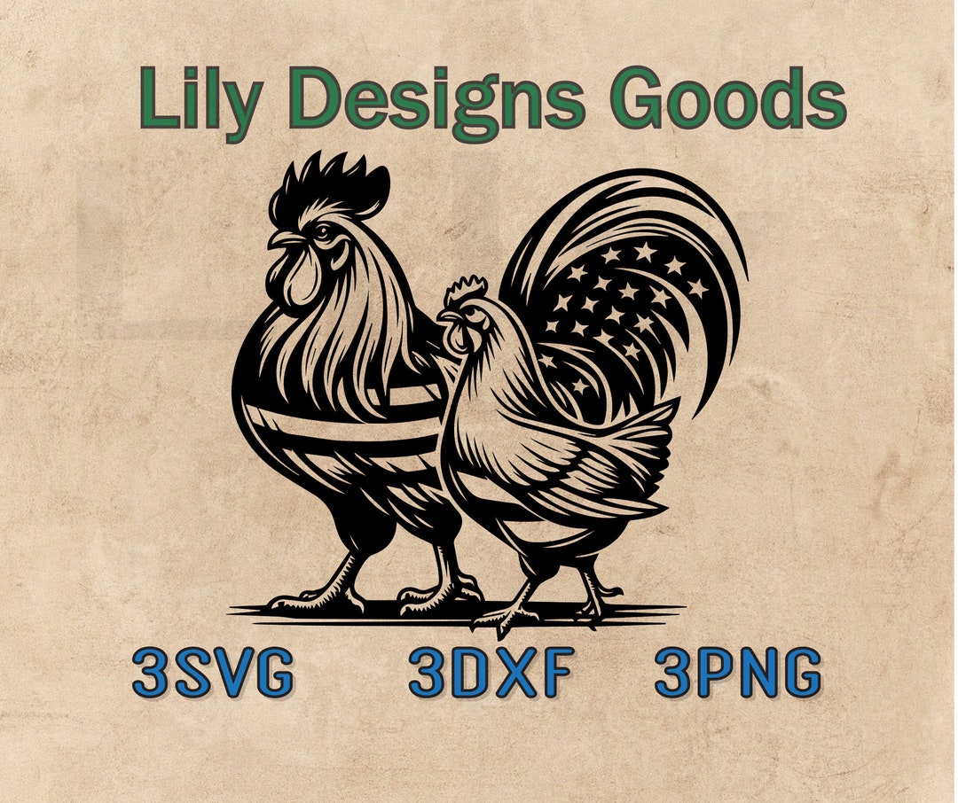 Patriotic Rooster and Hen SVG, DXF, PNG American Flag Chicken Cut Files ...