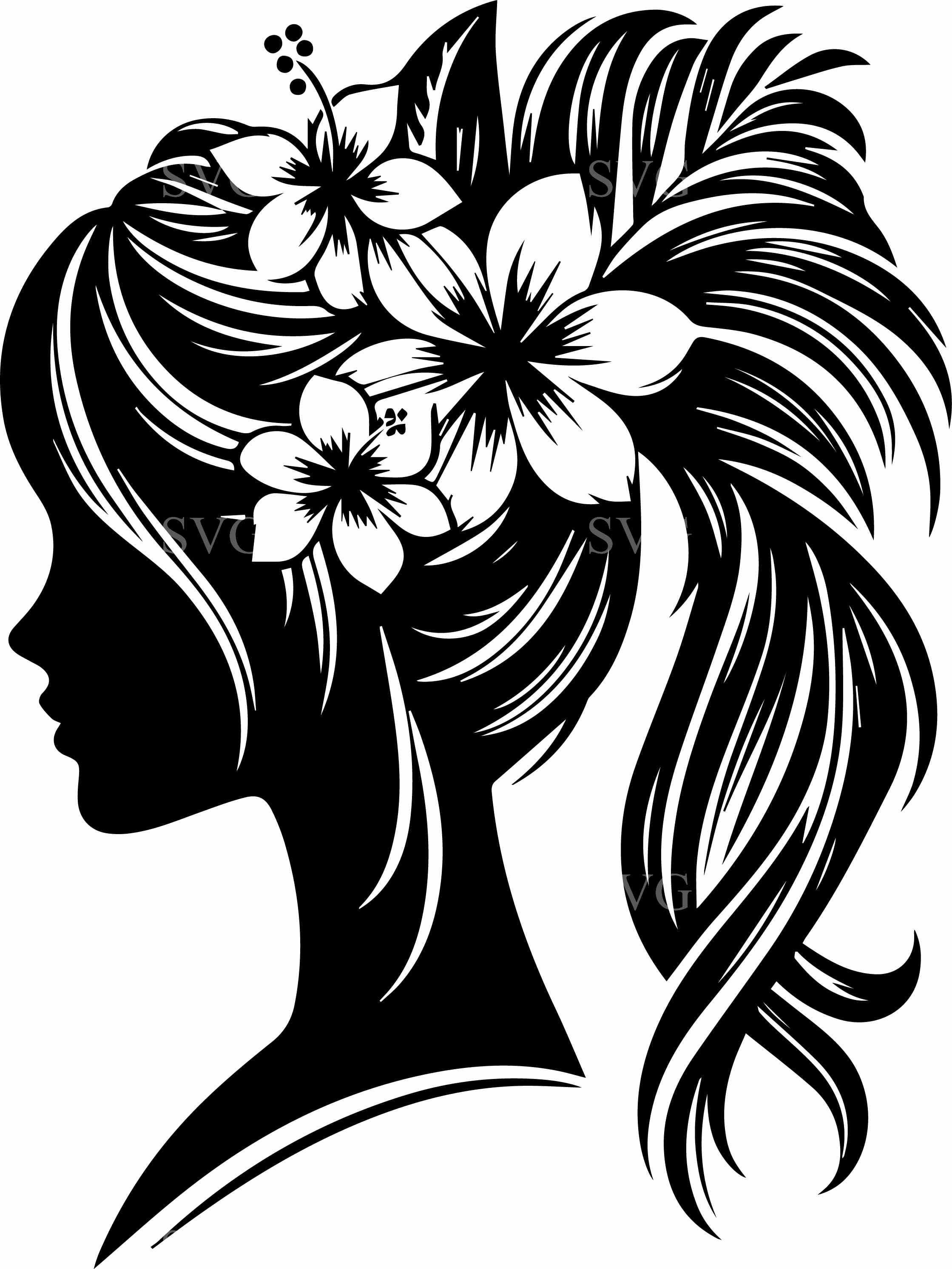 8 Floral Ponytail Woman SVG, 8 Tropical Hair Silhouette Cut File ...