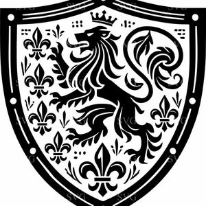 Heraldic Shield SVG - 6 Intricate Medieval Design - Dragons and Fleur ...