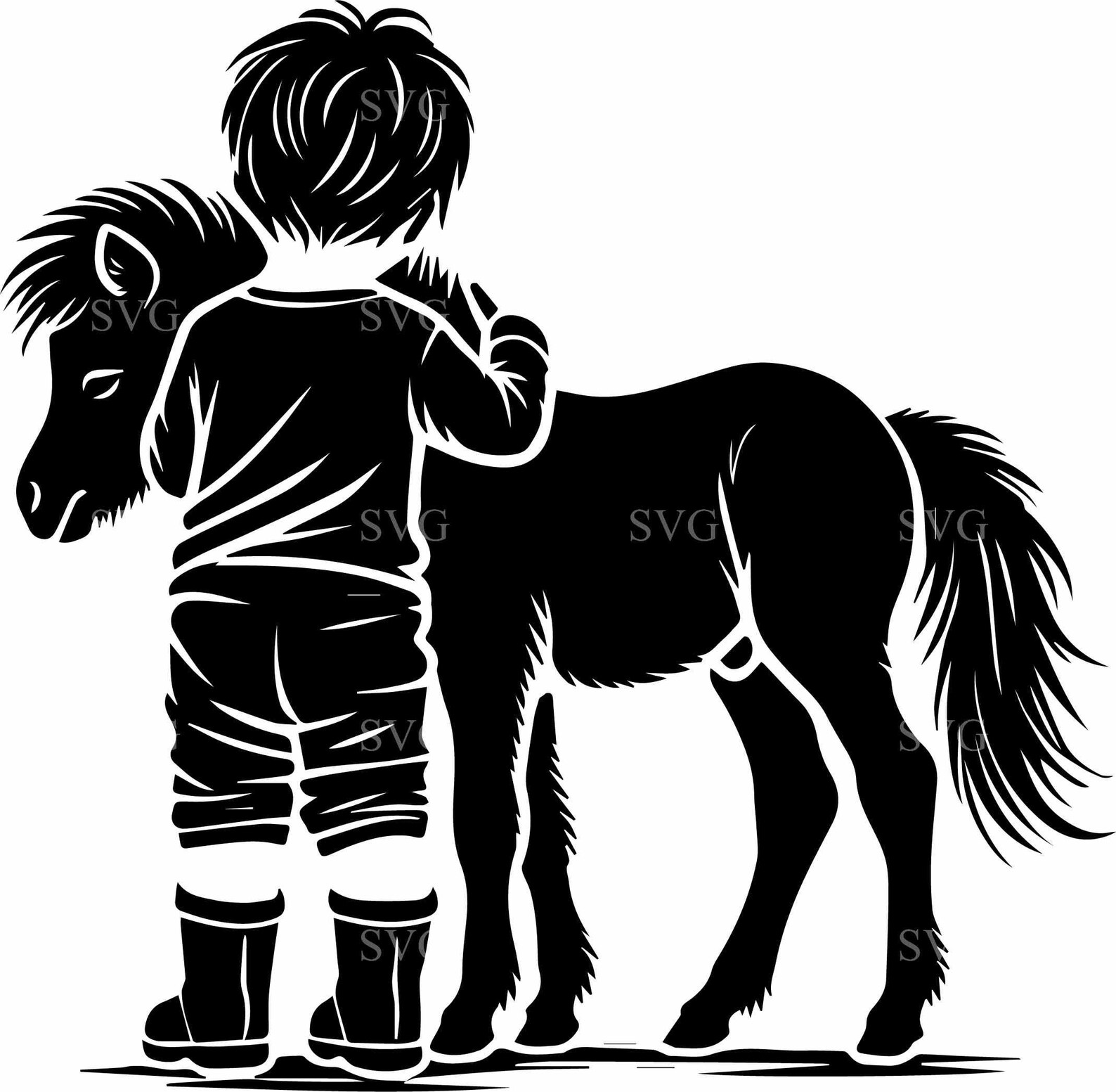 4 Child and Pony SVG File - 4 Boy Hugging Pony Clipart - Heartwarming ...