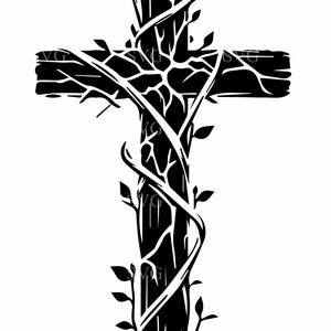 Rustic Cross SVG 7 Cut File - Weathered Wooden Cross With Ivy Vines ...