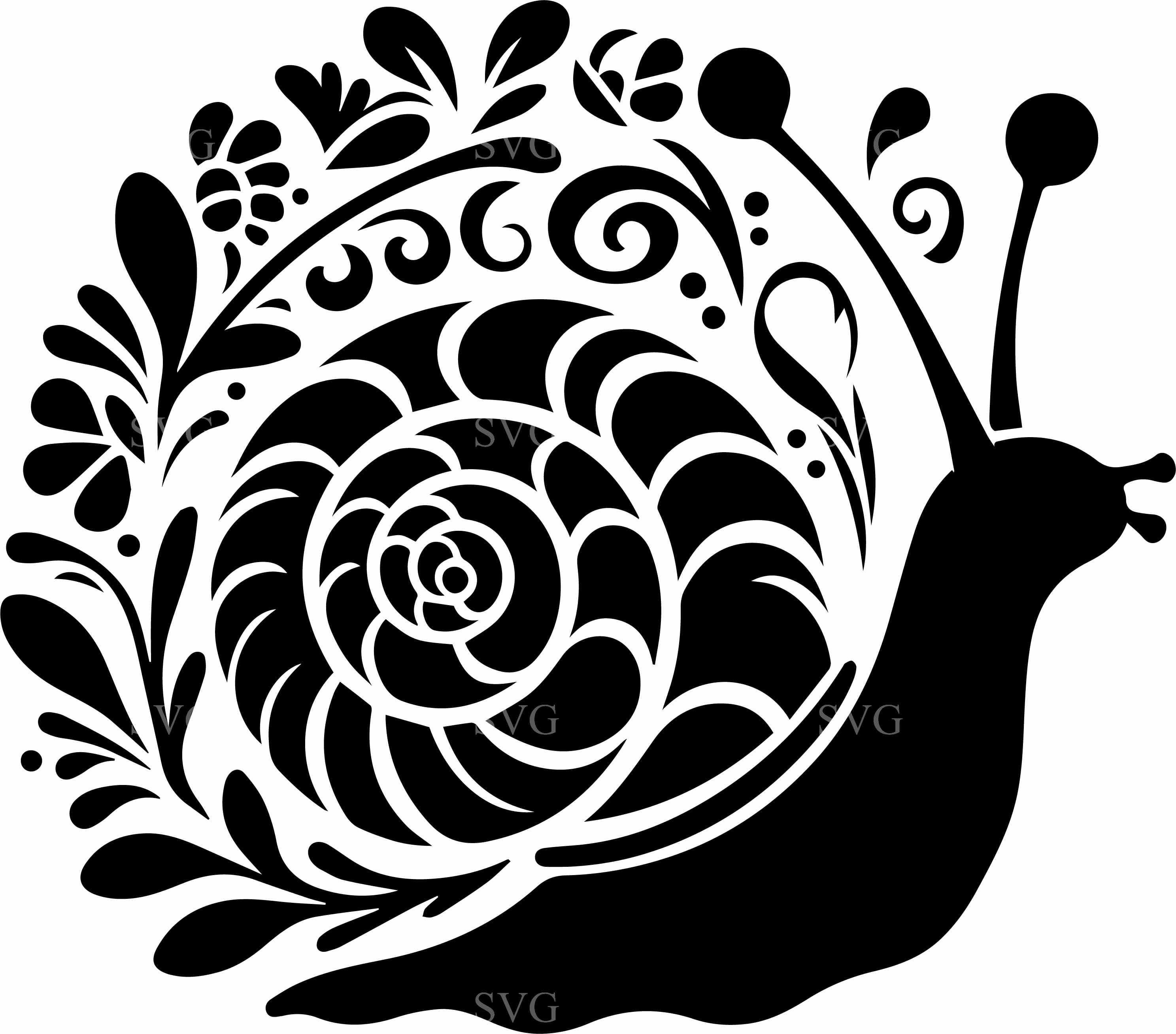 8 Floral Snail SVG – Garden Snail Cut File for Cricut, Spring Folk Art ...