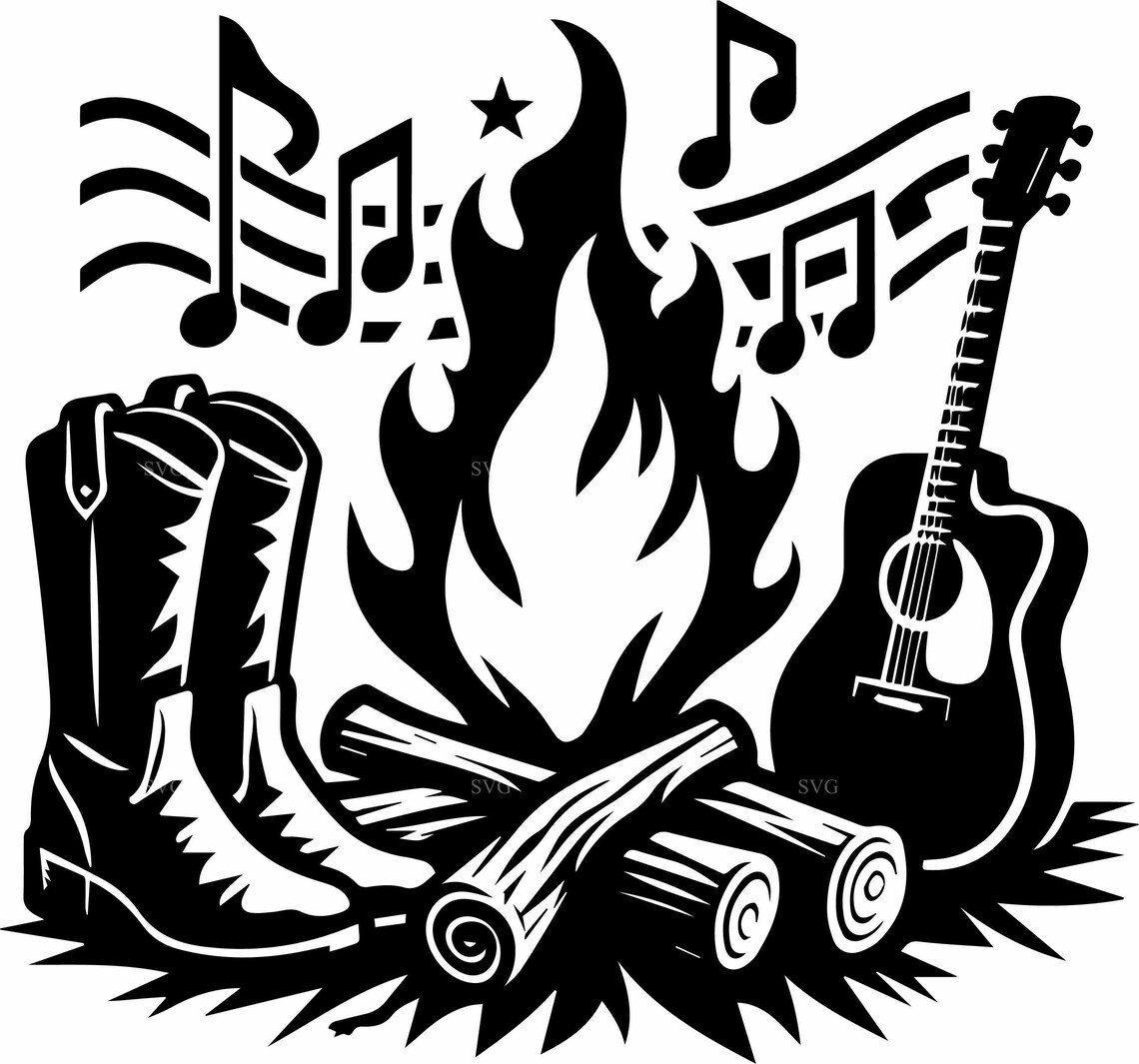 6 Campfire Guitar & Cowboy Boots SVG – Western Decor Cut Files - Etsy