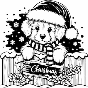 4 Christmas Puppy SVG 4 Cut File - Cute Dog With Santa Hat and Merry ...