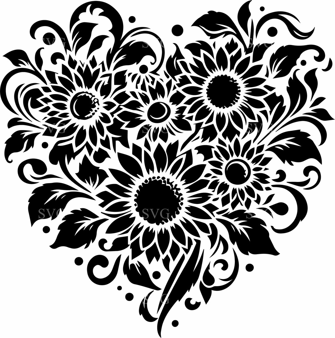 7 Sunflower Love SVG Cut File – Rustic Floral Heart Design for Cricut ...