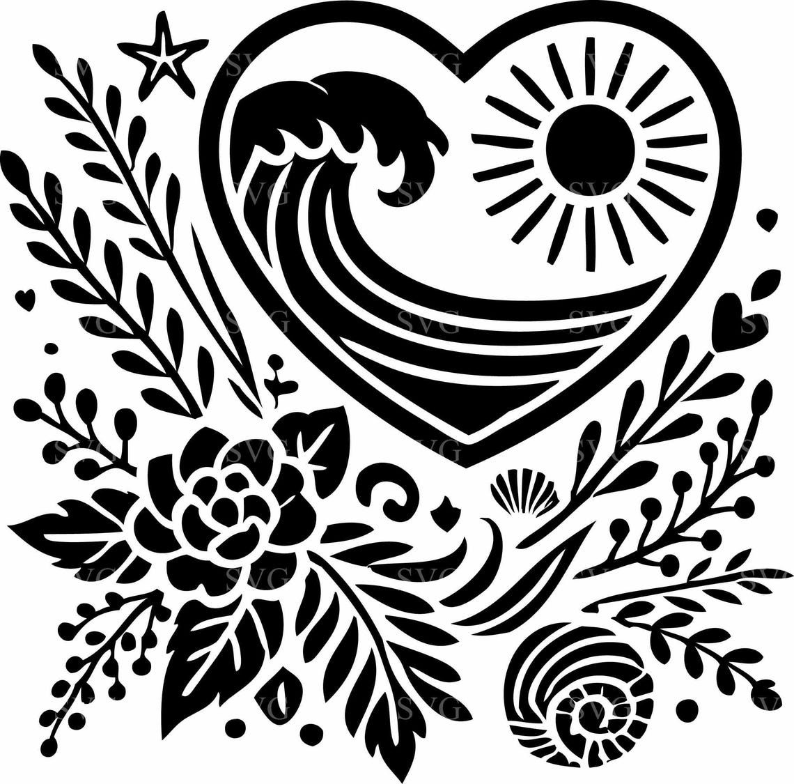8 Ocean Heart SVG – Beach Waves, Sun & Shells Cut File - Etsy