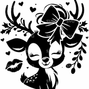 Reindeer SVG 6 Cut File Cute Christmas Deer With Bow Woodland Animal ...