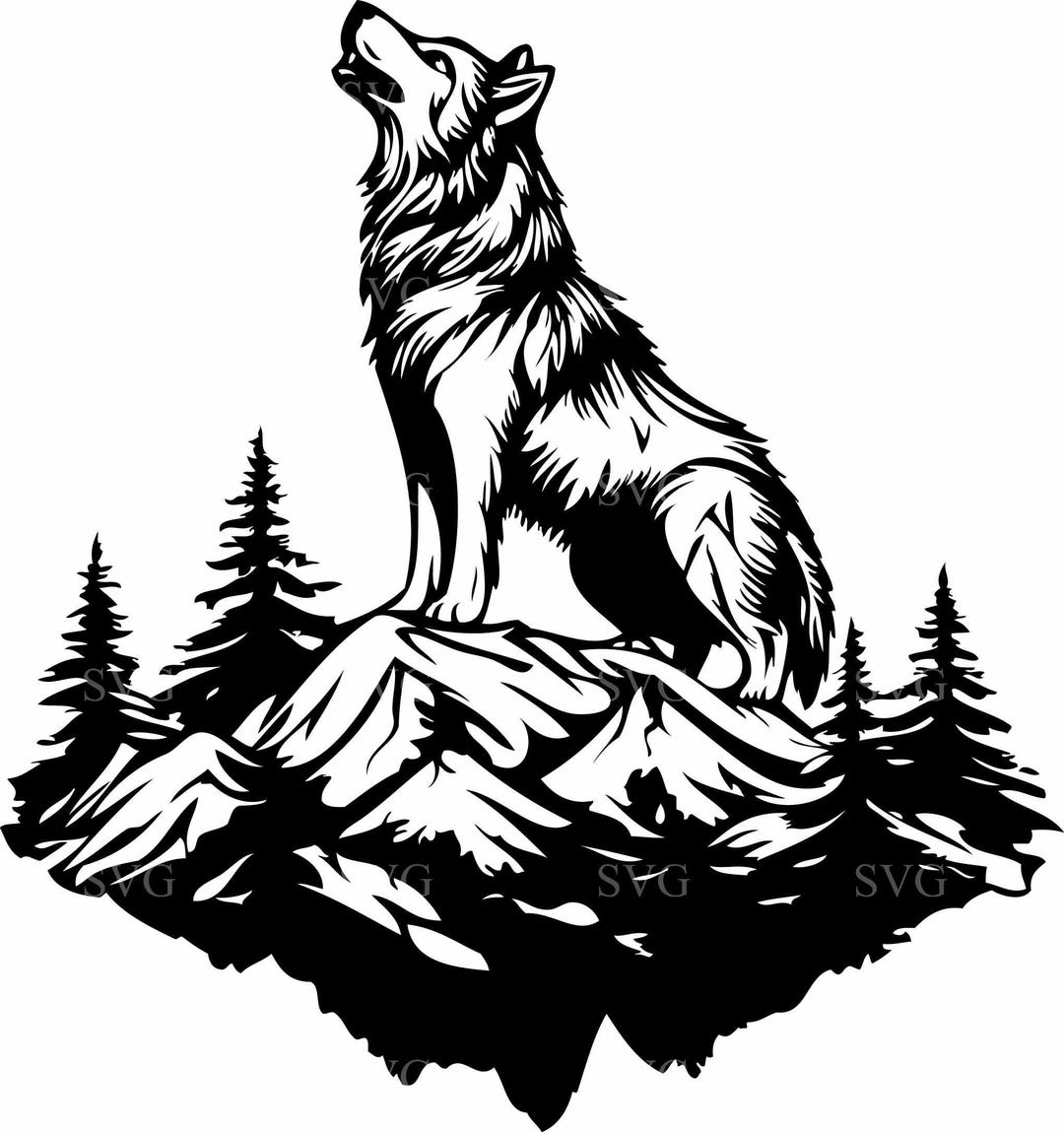 4 Majestic Wolf SVG Cut File, Wolf on Mountain Clipart, Wilderness ...