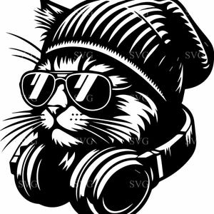 Cool Cat SVG 4 Cut File – Cat With Sunglasses, Beanie, and Headphones ...