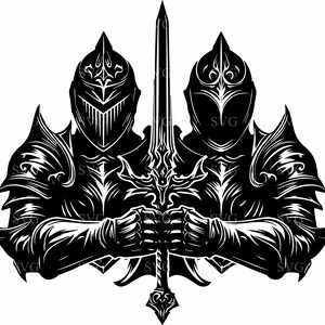 8 Medieval Knight SVG, Full Armor Warrior Clipart, Sword Silhouette Cut ...