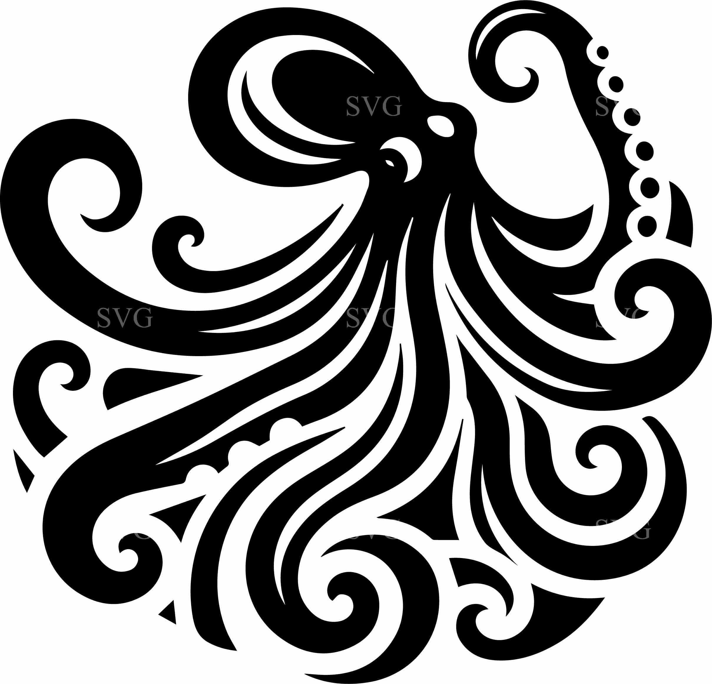 8 Octopus Wave SVG – Swirling Ocean Sea Creature Cut File for Cricut ...