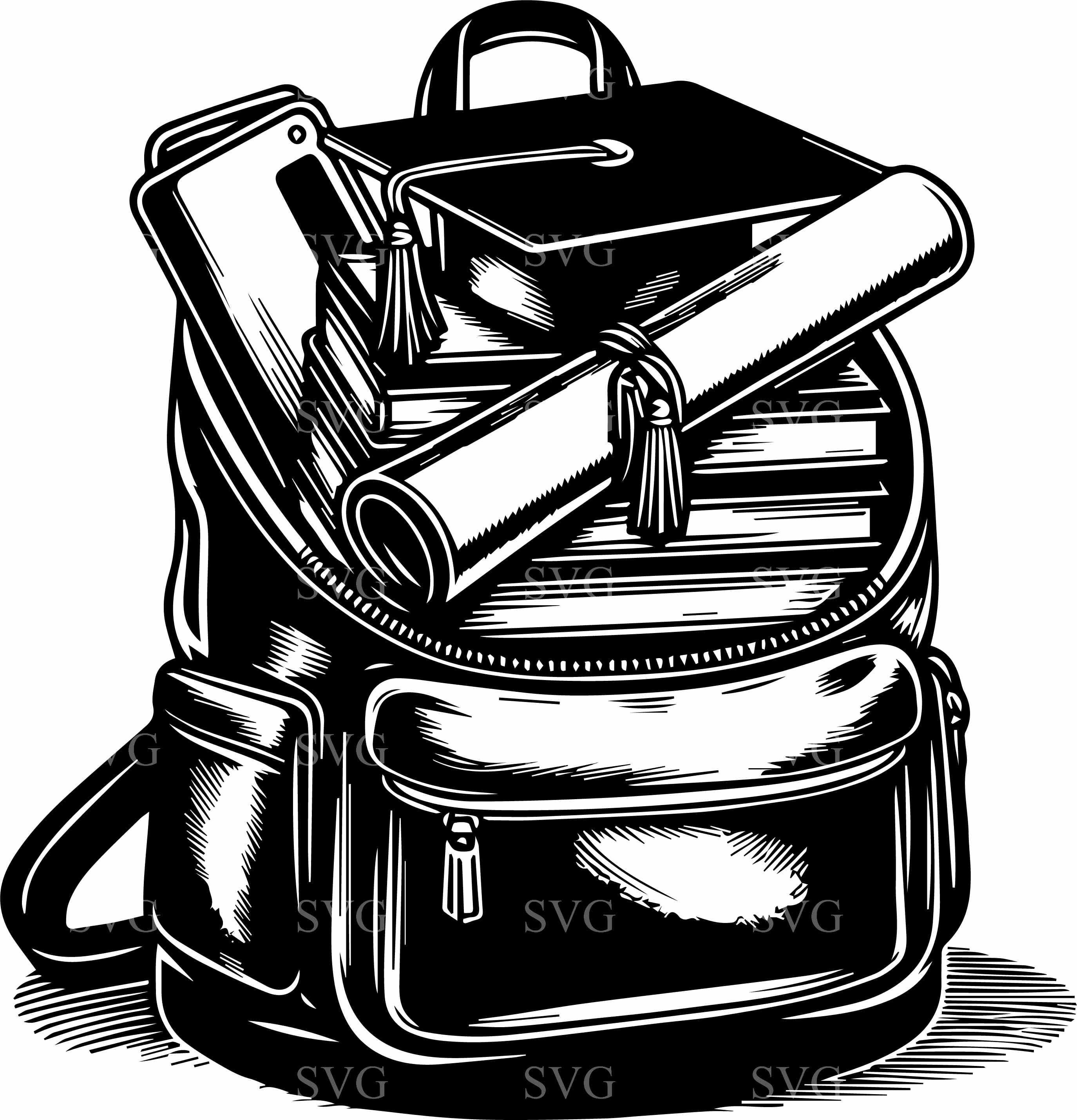 Graduation Backpack SVG, 4 School Bag Cut File, Diploma & Cap Clipart ...