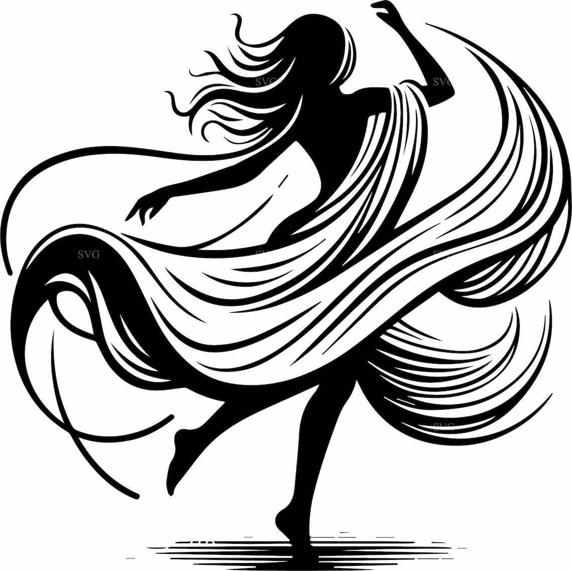 8 Elegant Dancer SVG Cut File - 8 Graceful Woman Silhouette in Flowing ...