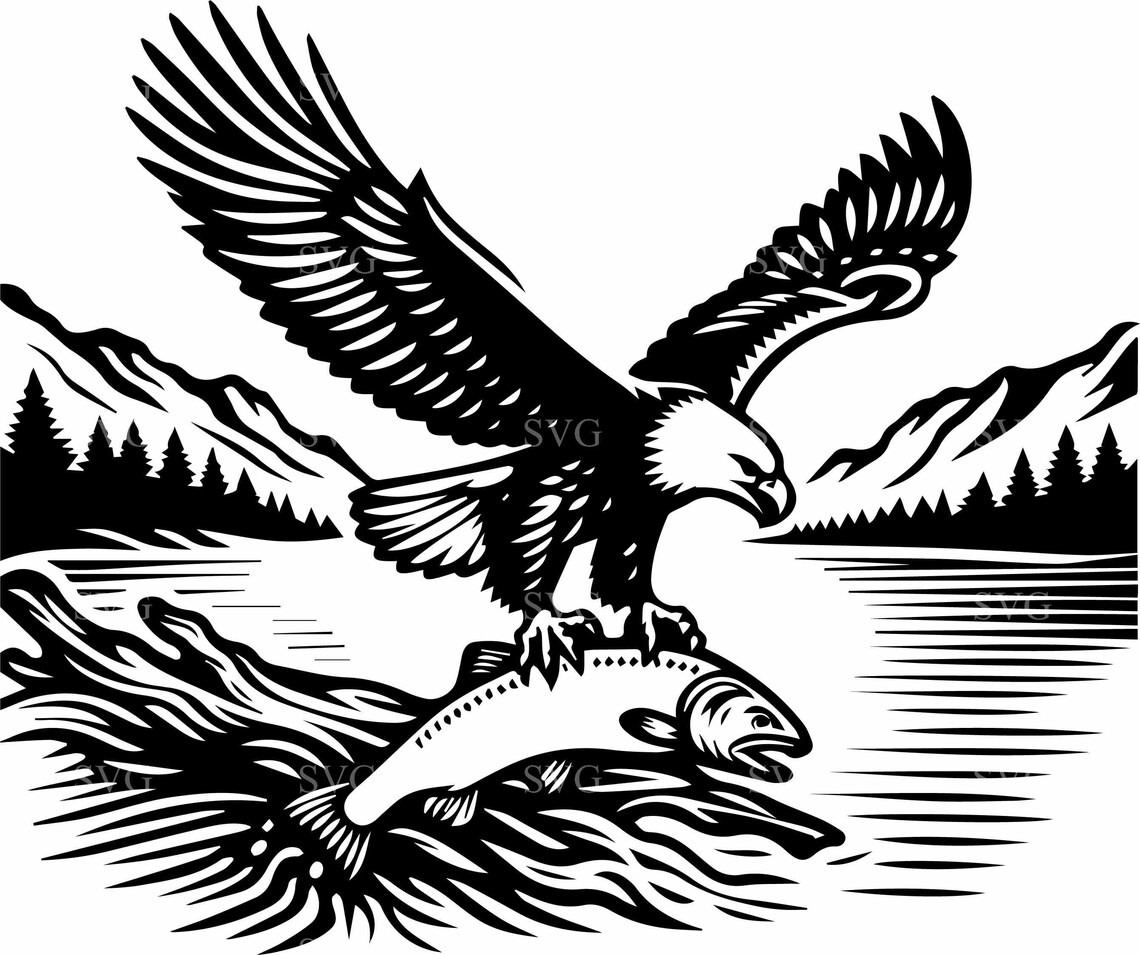 5 Eagle Catching Fish SVG, Wildlife Scene Clipart (5 Files) - Etsy
