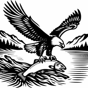 Eagle Catching Fish SVG, 5 Bald Eagle Cut File, Wildlife Fishing Scene ...
