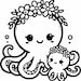 Cute Mother and Baby Octopus SVG 7 Cut File With Flower Crowns ...