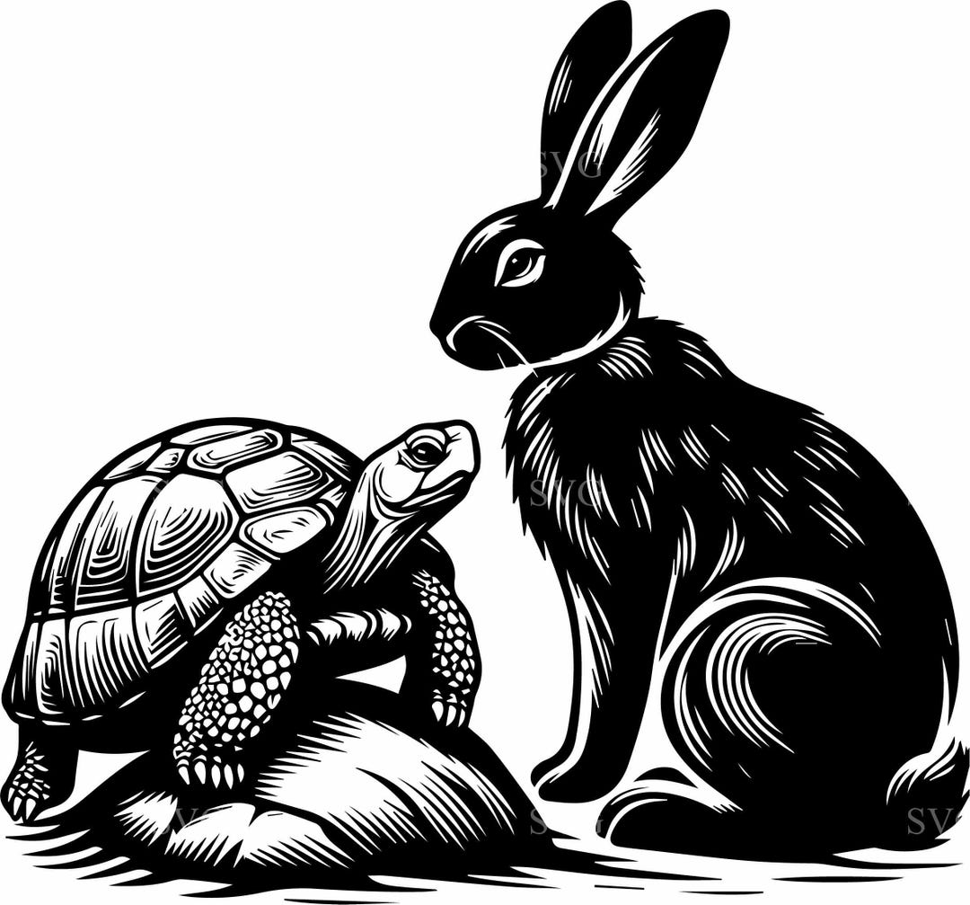 5 Turtle and Rabbit SVG: Fable Silhouette Vector Design (digital ...