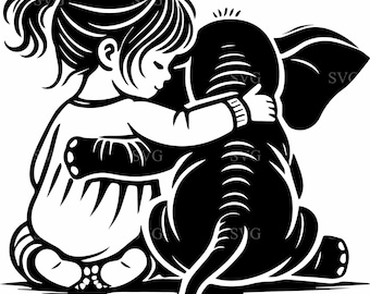 4 Girl SVG Hugging Elephant Cut File – Sweet Child and Silhouette ...