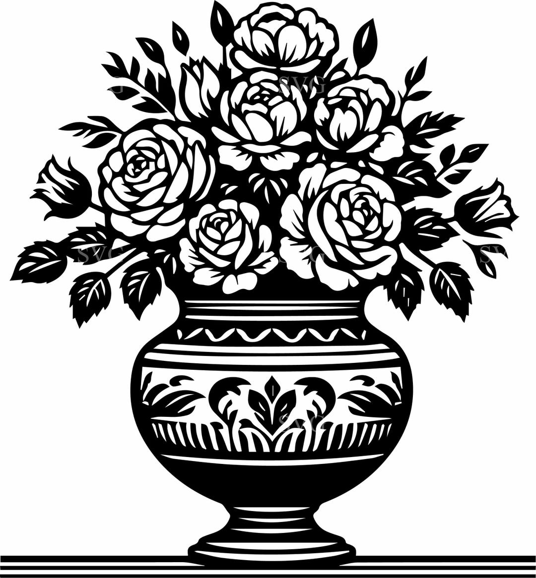 5 Vintage Rose Bouquet SVG, 5 Elegant Floral Arrangement in Vase ...