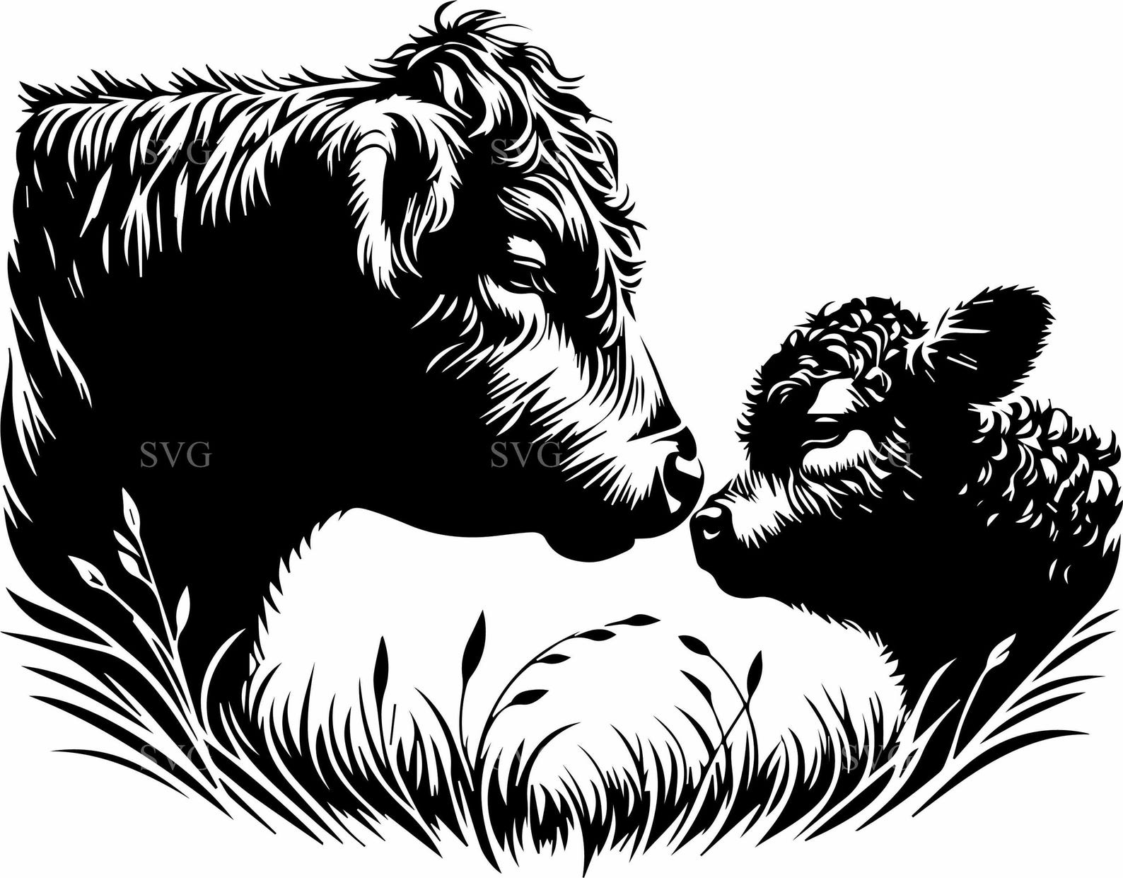 6 Pasture Cow SVG – 6 Cow and Calf Cut File – Farm Animal Silhouette ...