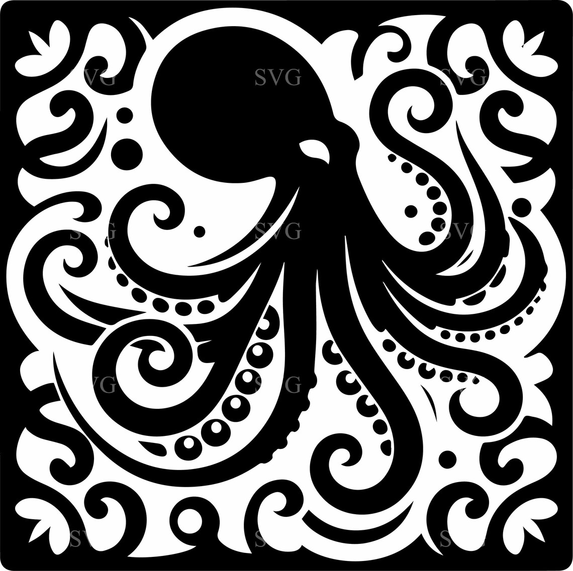 8 Floral Octopus SVG – Square Ocean Animal Cut File for Cricut ...