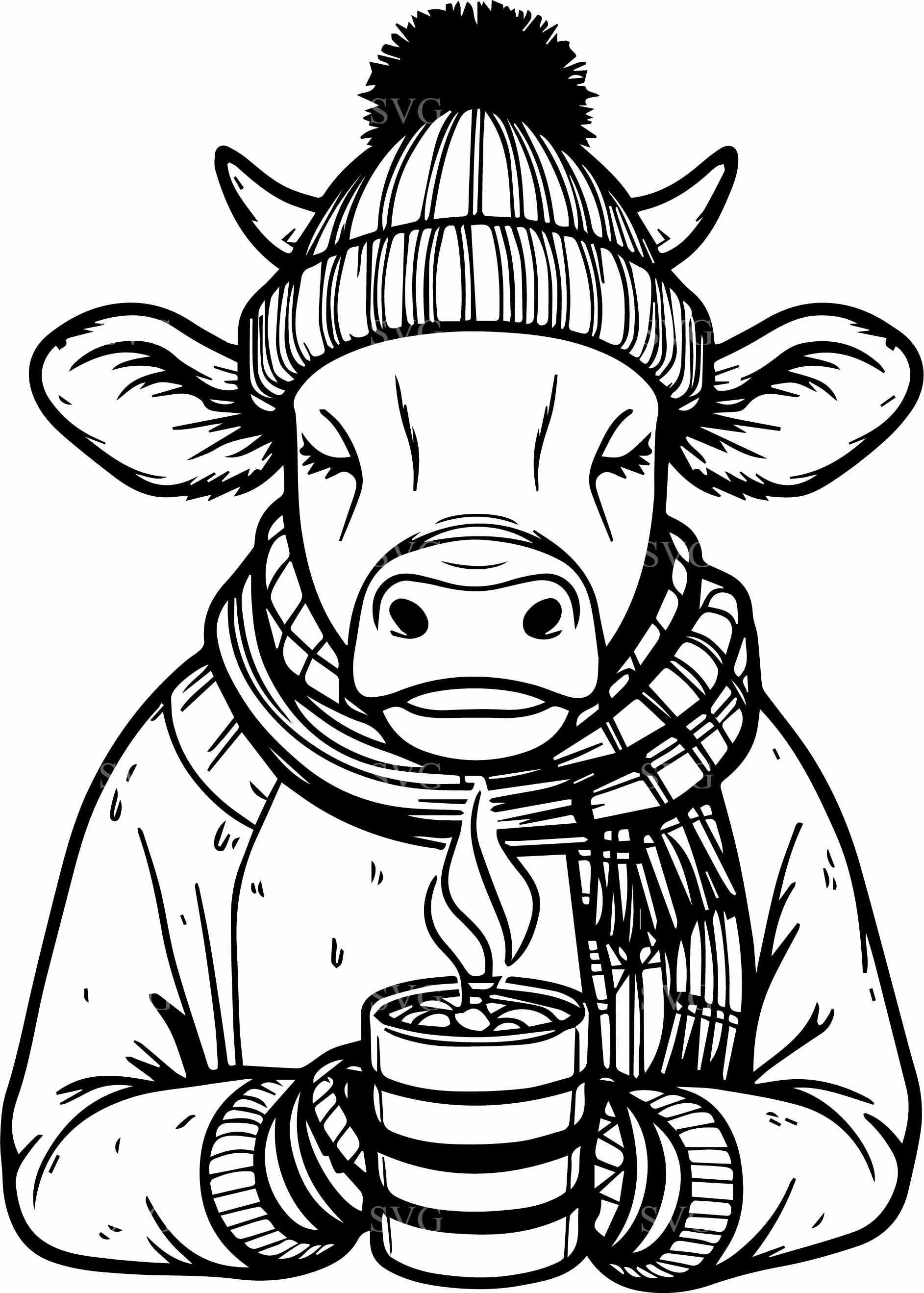 4 Winter Cow SVG 4 Cut File | Cow With Hot Cocoa, Beanie, and Scarf ...