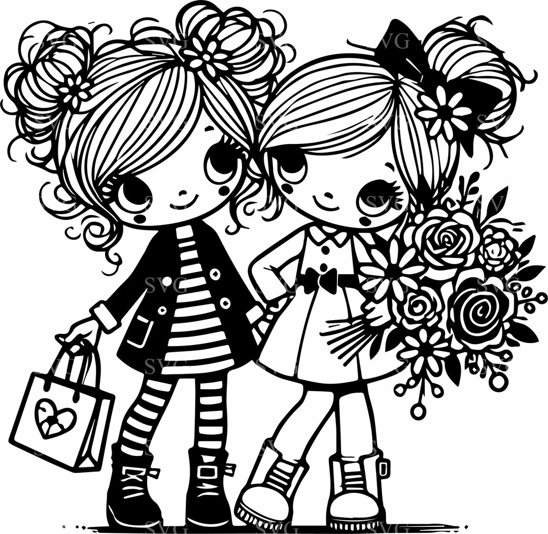 4 Flower Girl SVG Girls Clipart – Bouquet Silhouette for Decals, Kids ...