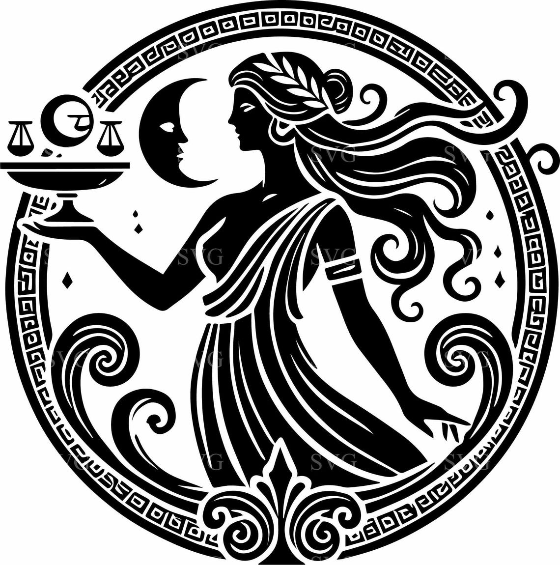 Greek Goddess Silhouette SVG 4 Cut File – Elegant Greek Lady With Staff ...