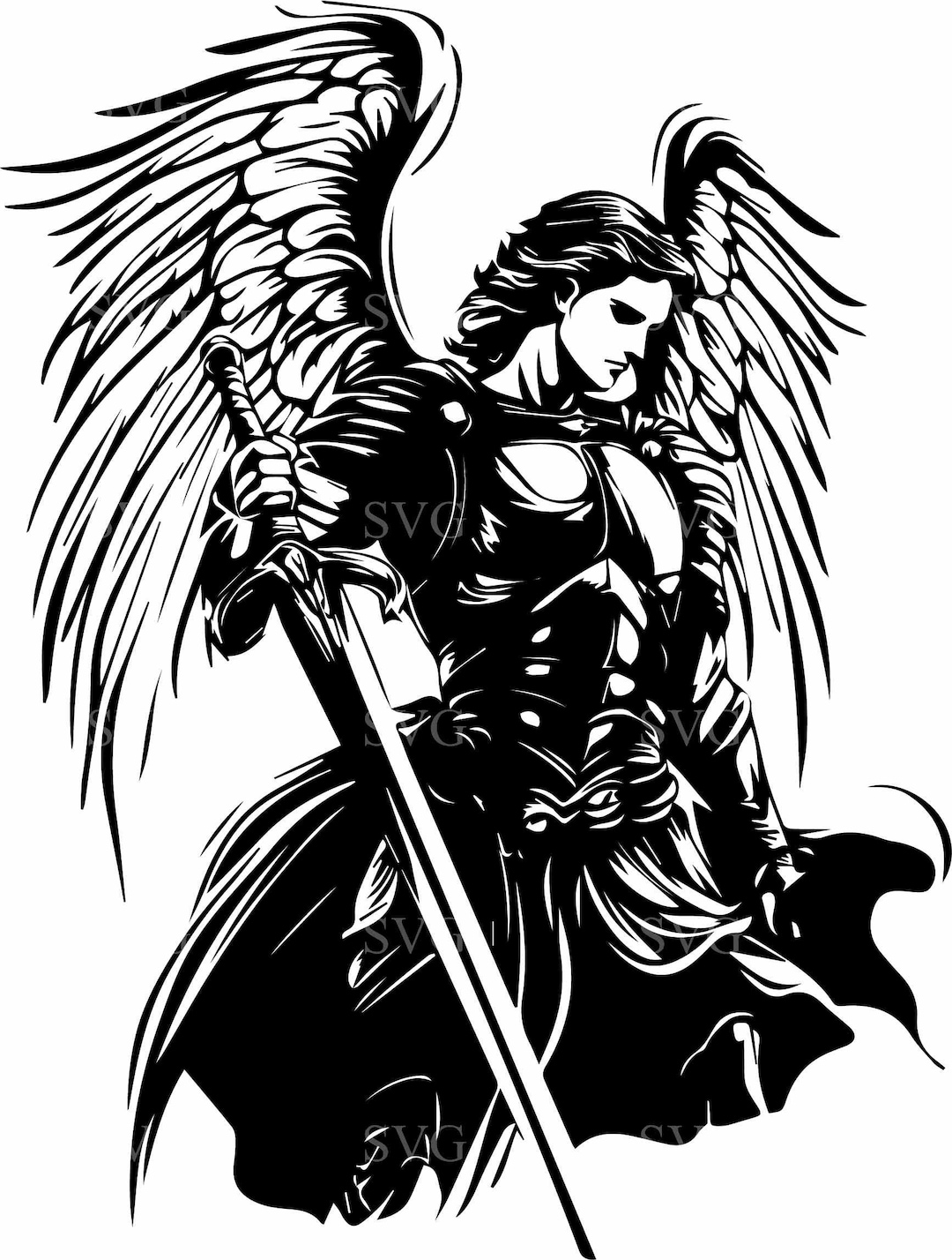 6 Archangel SVG 6 Cut File, Warrior Angel With Sword Vector Art ...
