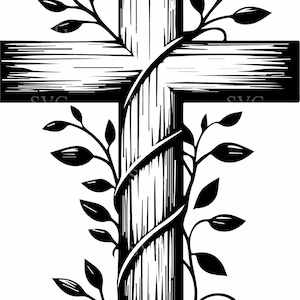 Christian Cross SVG 6 Cut File - Rustic Wooden Cross With Ivy Vines ...