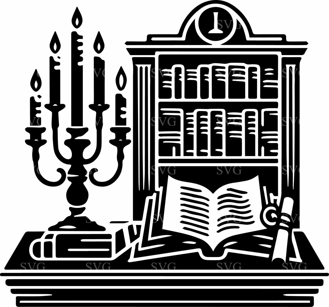 8 Vintage Library Books SVG, 8 Open Book and Candles Cut File, Elegant ...