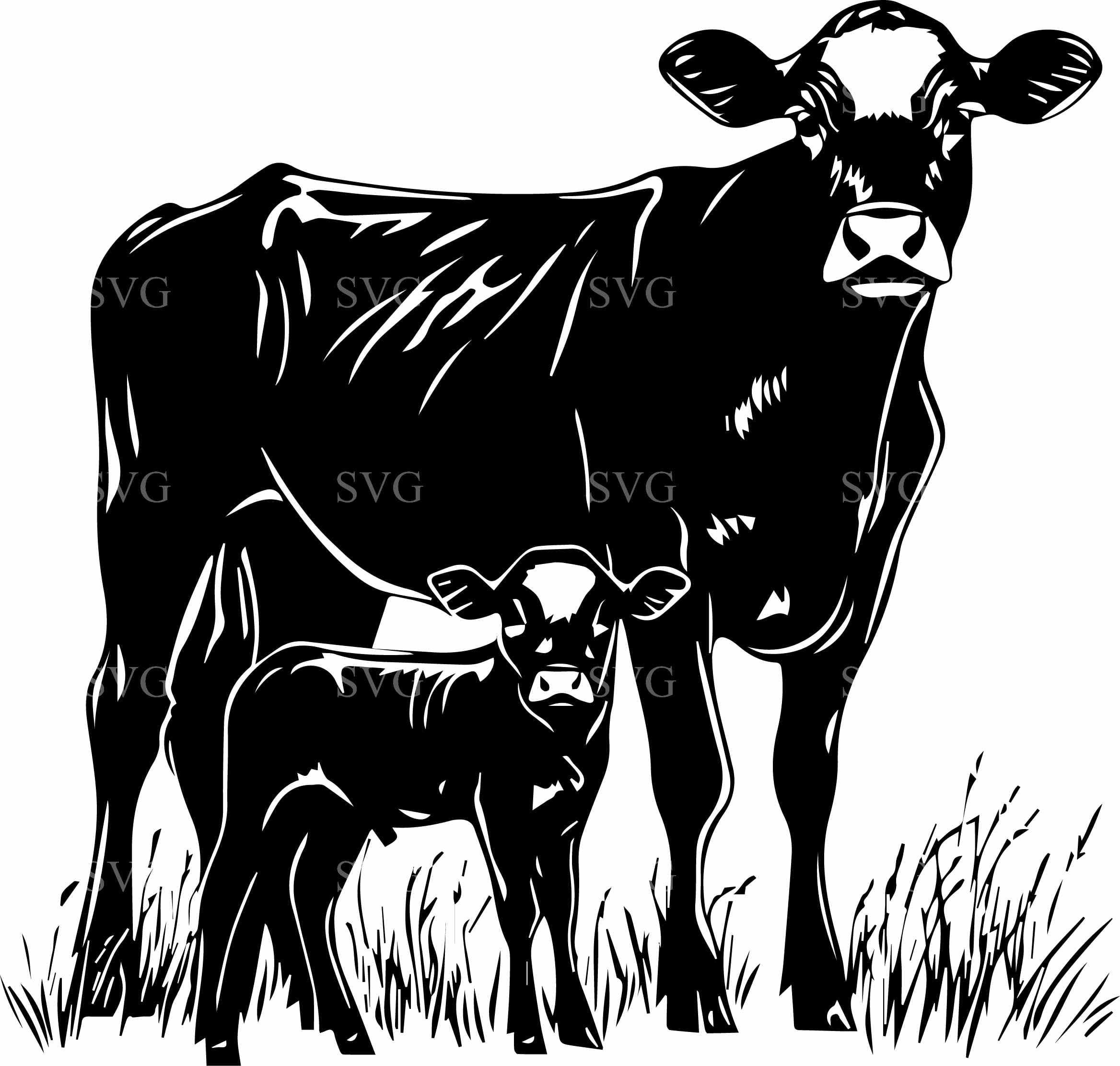 8 Cow and Calf SVG 8 Cut File, Mother and Baby Farm Animals, Rustic ...