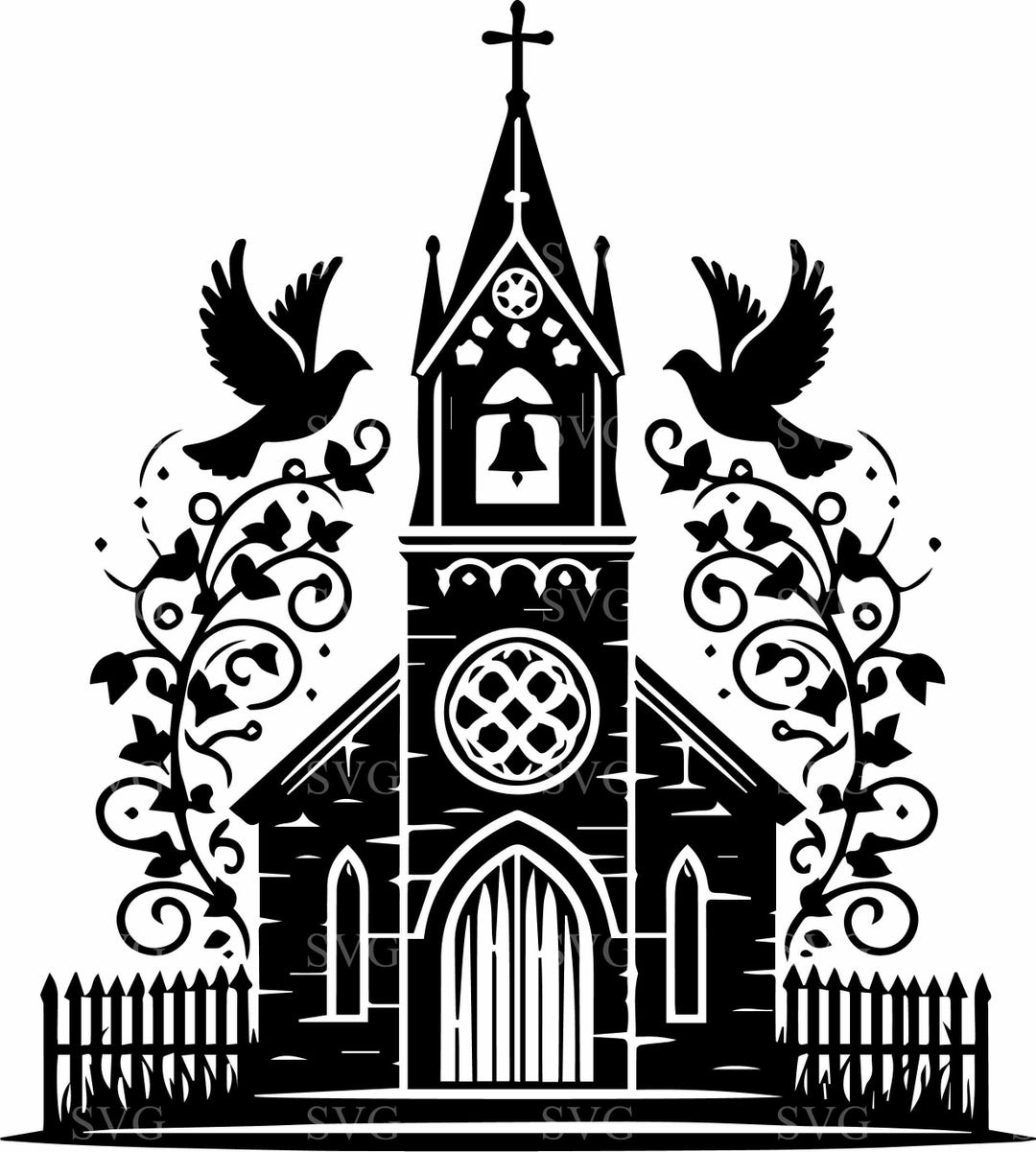 5 Wedding Church SVG, Doves and Vines, Chapel Silhouette (cut File) - Etsy