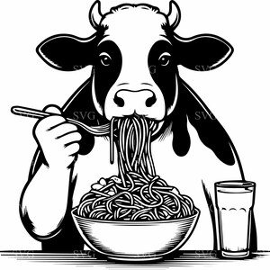 Funny Cow Eating Pasta SVG 5 Cut File Quirky Cow With Spaghetti and ...
