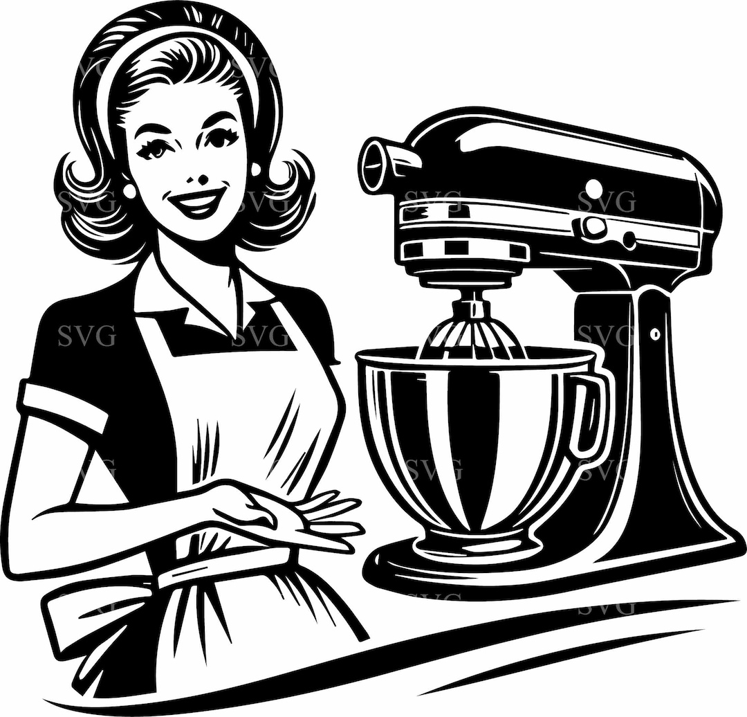 Vintage Kitchen Mixer SVG 4 Cut File - Retro Homemaker Baking Design ...