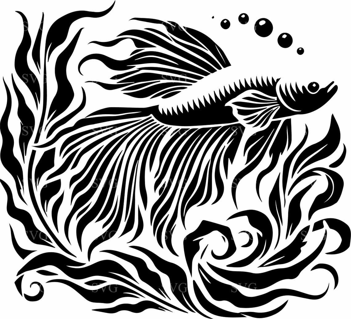 6 Fish SVG Cut File - Graceful Tropical Flowing Fins Leaves - Aquatic ...