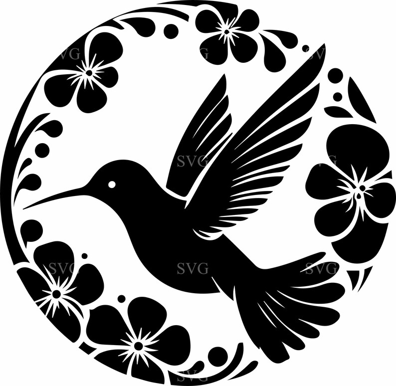 8 Floral Hummingbird SVG – Circle Bird Cut File for Cricut Silhouette ...