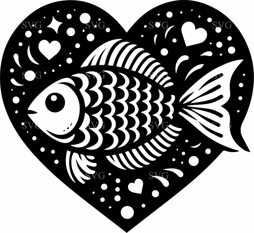 Fish in Heart Shape SVG 4 Cute Marine Life Cut File Artistic Fish ...