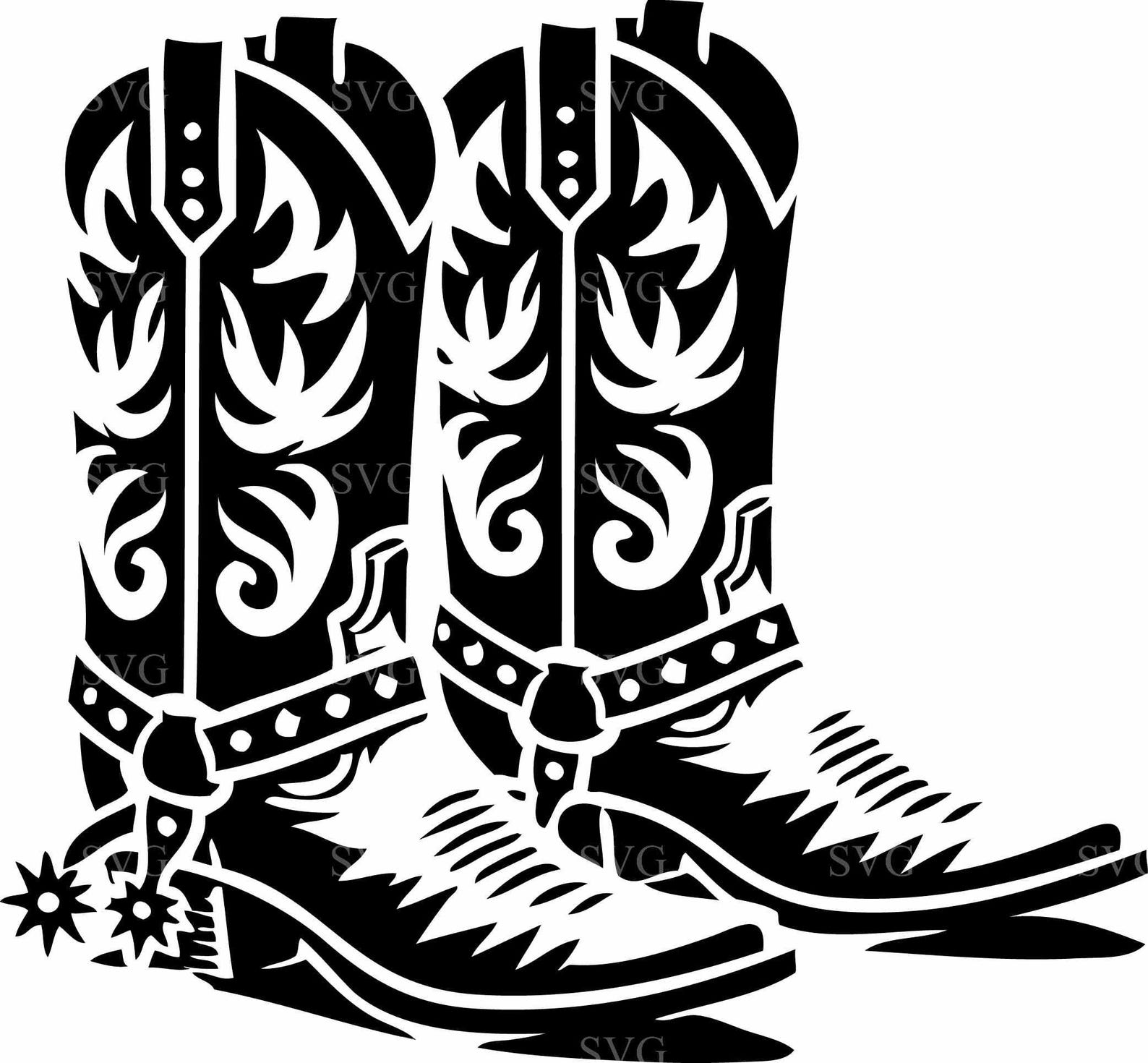 Cowboy Boots SVG - 6 Western Cut File With Decorative Spurs for Cricut ...