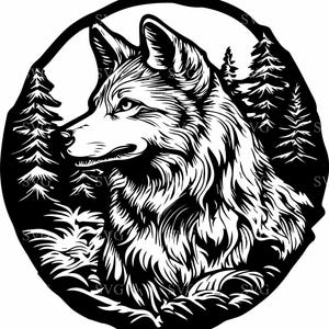Majestic Wolf SVG - 4 Sitting Wolf in Forest Silhouette - Wildlife ...
