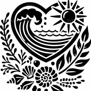8 Ocean Heart SVG – Beach Waves, Sun & Shells Cut File - Etsy