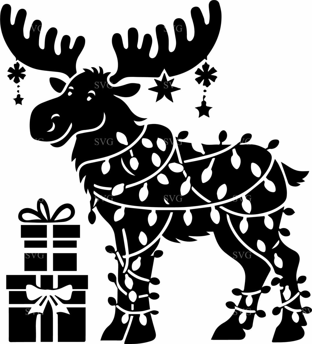 4 Christmas Moose SVG – Holiday Lights Reindeer Cut File – Funny ...