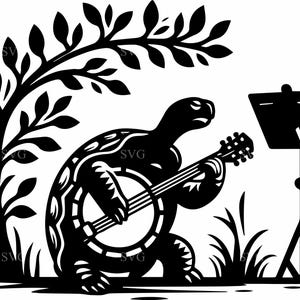 5 Musical Turtle Clipart – 5 Banjo PNG Silhouette – for Folk Art Lovers ...