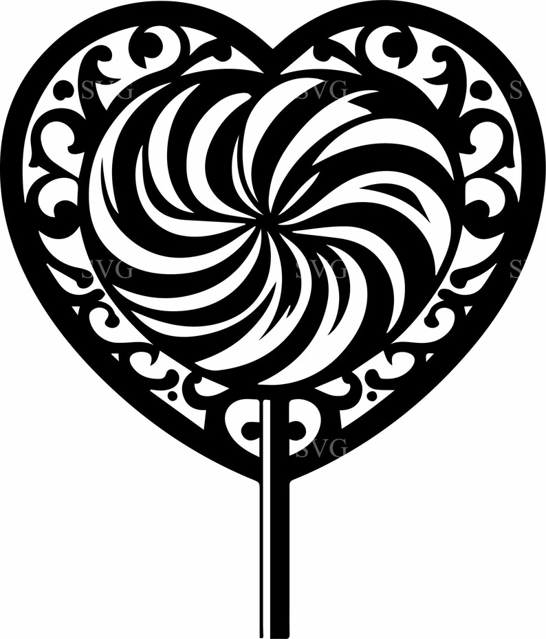8 Valentine Lollipop SVG – Swirl Candy Cut File With Heart Bow for Kids ...