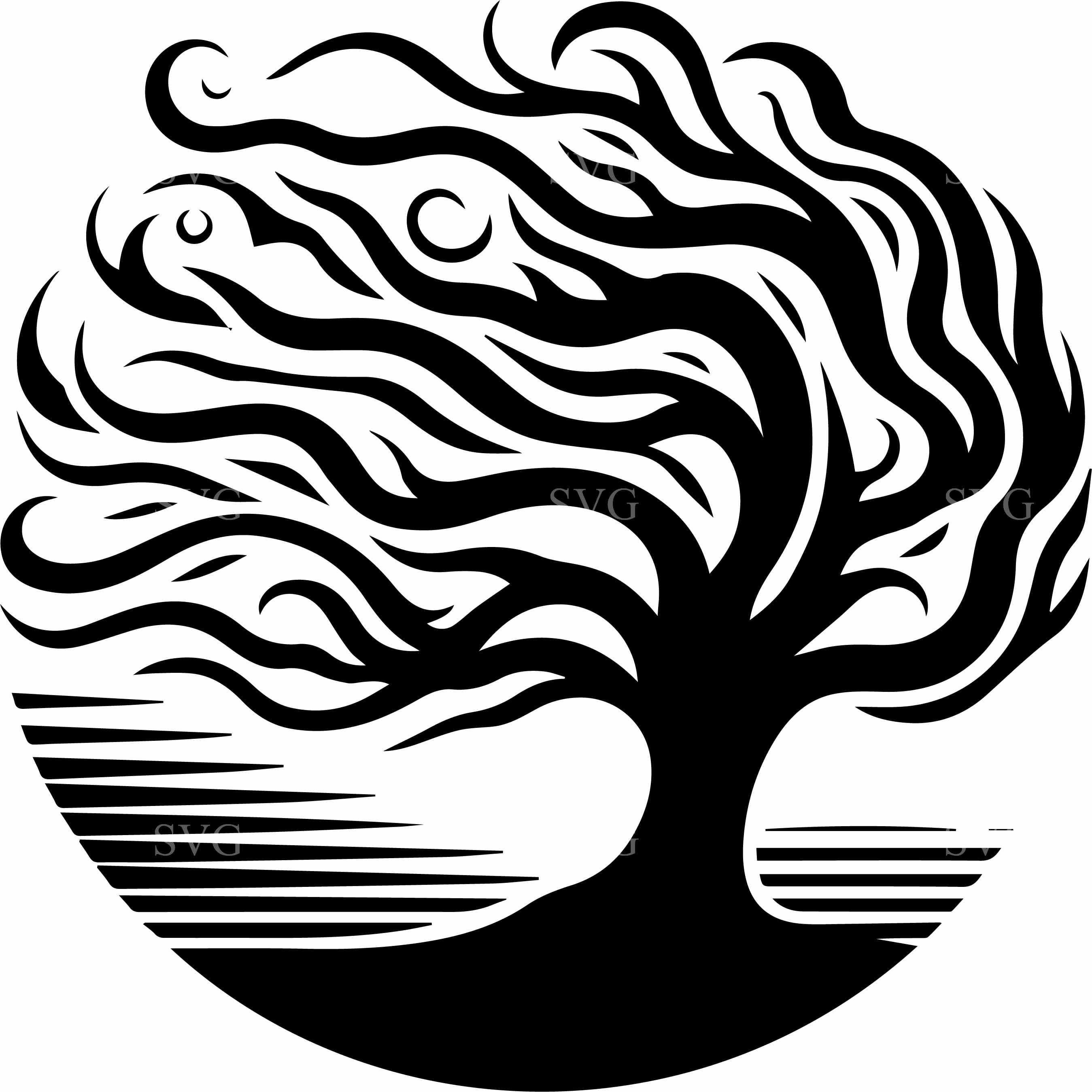 8 Windy Silhouette Tree SVG – 8 Blowing Tree Cut File for Rustic Decor ...